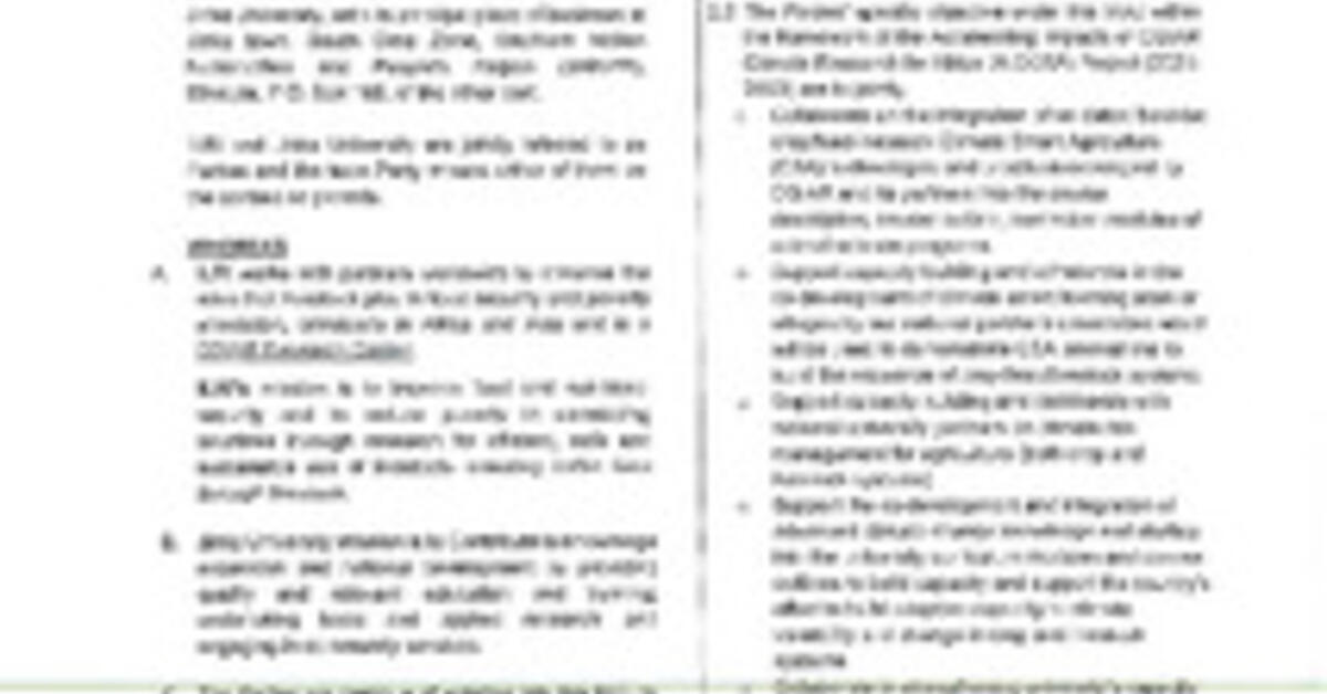 Memorandum of Understanding between the International Livestock Research Institute (ILRI) and ...